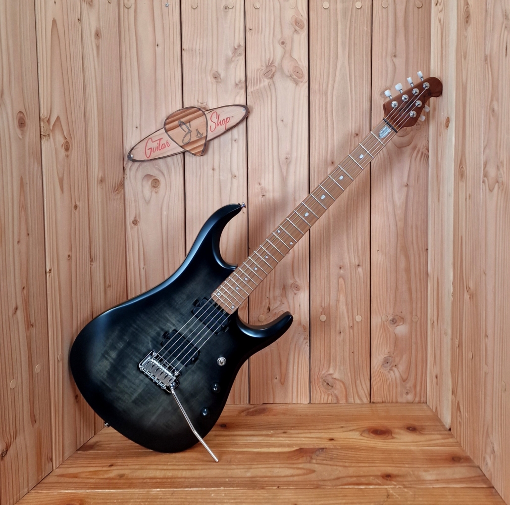 Sterling JP150, Flame Maple Top, Trans Black Satin - J's Guitarshop